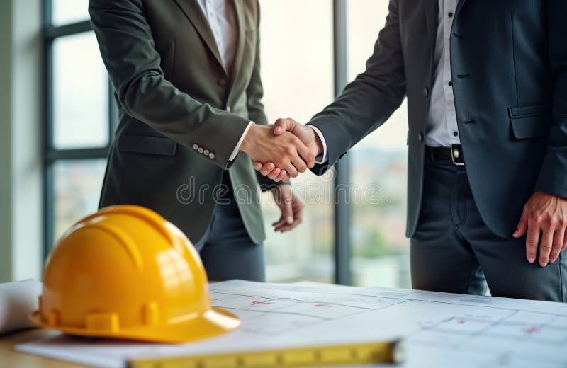 Civil Engineers, Foreman Shake Hands in Modern Construction Site Office ...