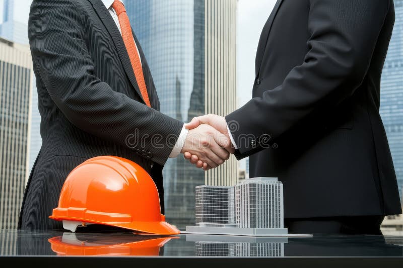 Civil Engineers and Project Managers Shaking Hands at Construction Site ...