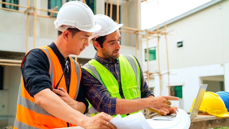 Portrait of Cvil Engineer with Safety Uniform Working at Construction ...
