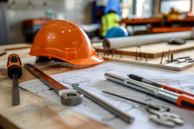 Civil Engineers Tools Laid Out on a Table Stock Illustration ...