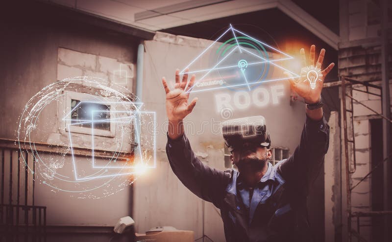 Civil Structure Engineer Wearing VR Virtual Reality Glasses To Analyze ...