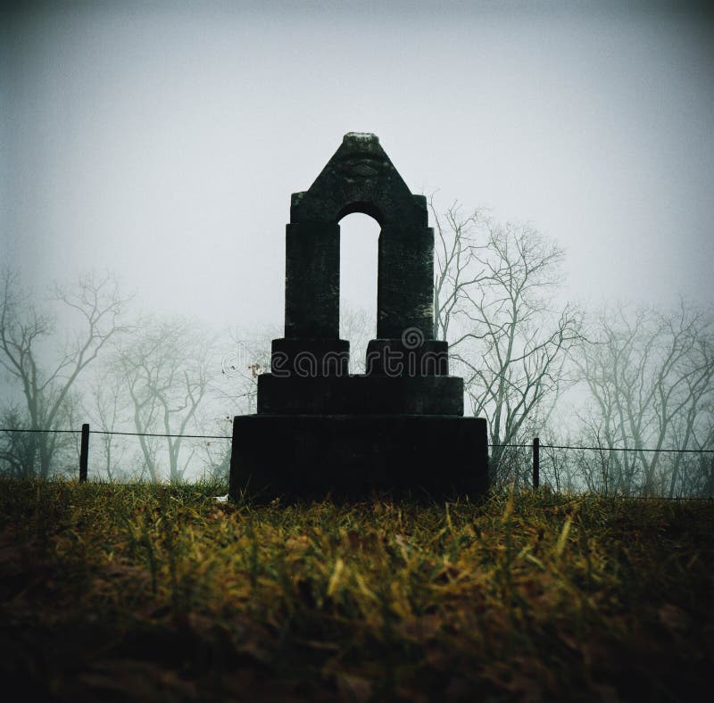 Old Dark Grave Crypt Surrounded by Wrought Iron Fence Stock Image ...