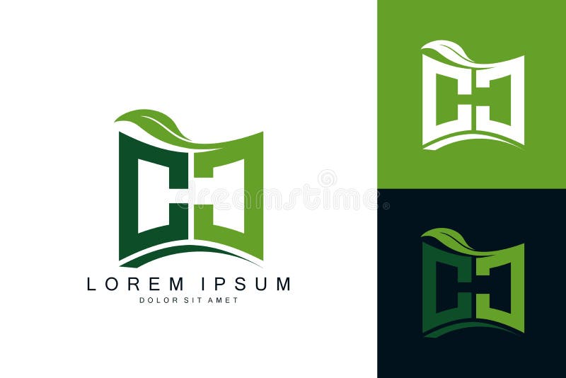 CJ Logo Monogram with Green Leaf Nature Organic Bio Curved Shape ...