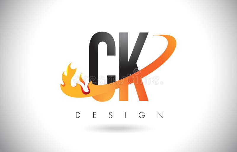 CK C K Letter Logo with Fire Flames Design and Orange Swoosh. Stock ...