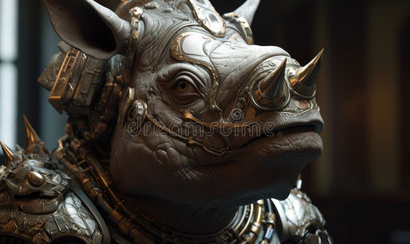 Clad in Sturdy Military Armor, Anthropomorphic Rhinoceros Stands As a ...