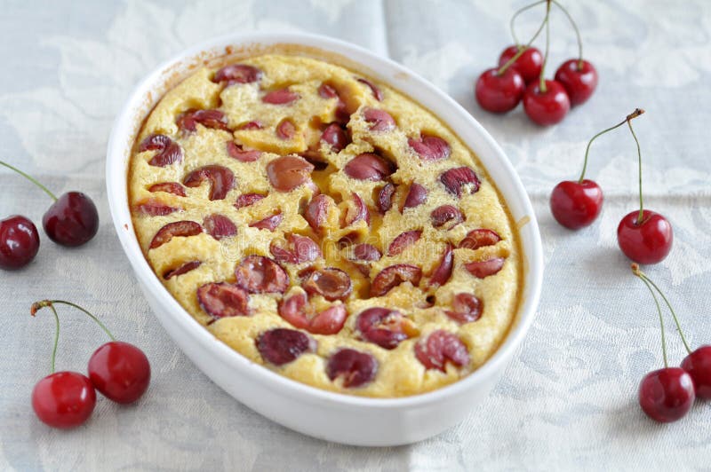 Clafoutis with sour cherry stock photo. Image of green - 22064746