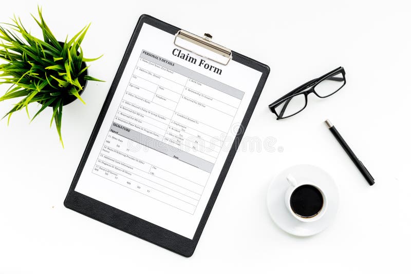 Claim Form To Fill Out on White Desk Top View Stock Photo - Image of ...