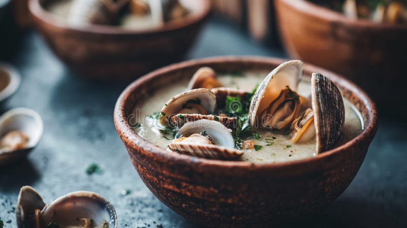 Chowder Served in Rustic Bowls at a Cozy Dining Setting during Winter ...