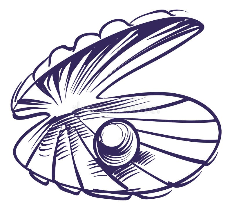 Pearl in the Shell. Hand Drawn Watercolor Illustration Isolated on ...