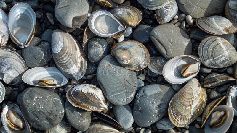 Open Shells Resting on Smooth Rocks on Beach Stock Video - Video of ...