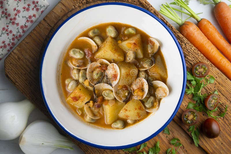 Stew with Potatoes and Beans. Traditional Spanish Recipe Stock Image ...