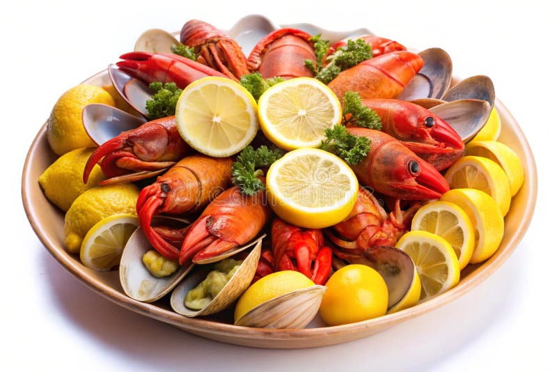 Clambake with Lemon,isolated on White Background Stock Illustration ...