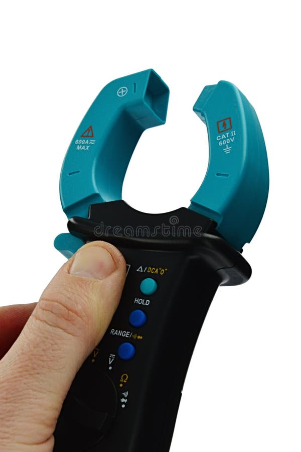 Clamp Multimeter with Transformer Jaws Opened, Held in Left Hand on ...