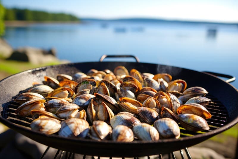 Clams Cooking on a Grill Outside a Beach House Stock Photo - Image of ...