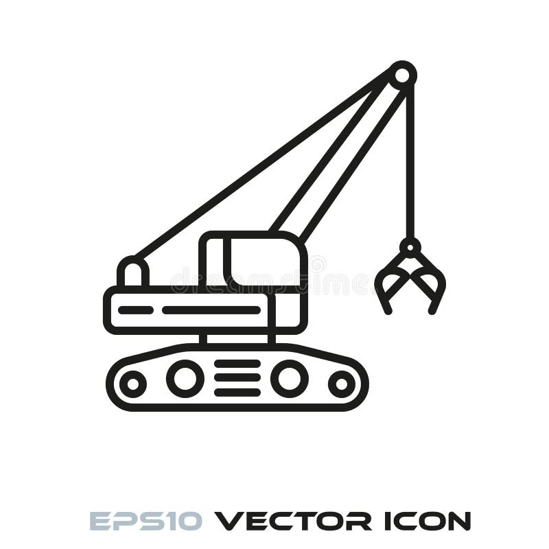 Clamshell Excavator Line Icon Stock Vector - Illustration of clamshell ...