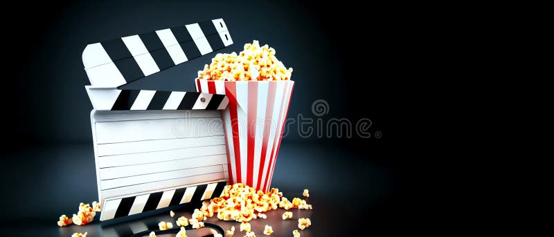 Clap and Popcorn, Entertainment Concept, Panoramic Layout. Stock ...