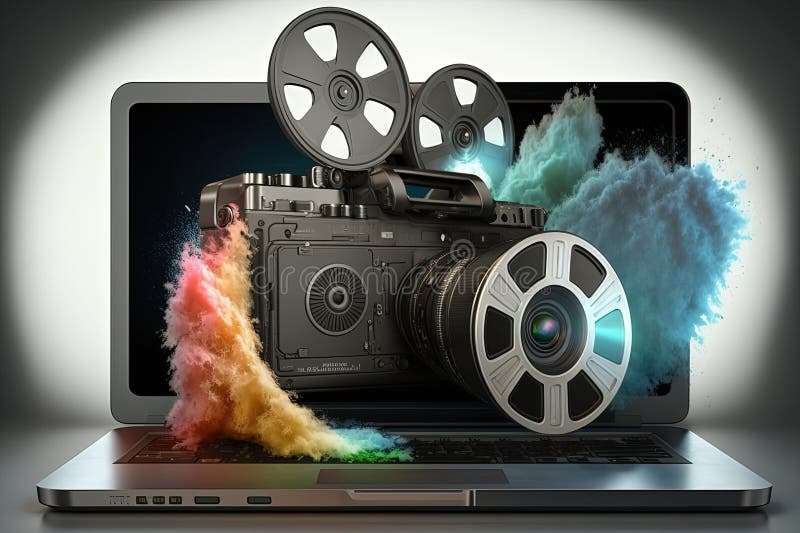 Clapboard Reels Still Laptop, Camera Concept Video Stock Illustration ...