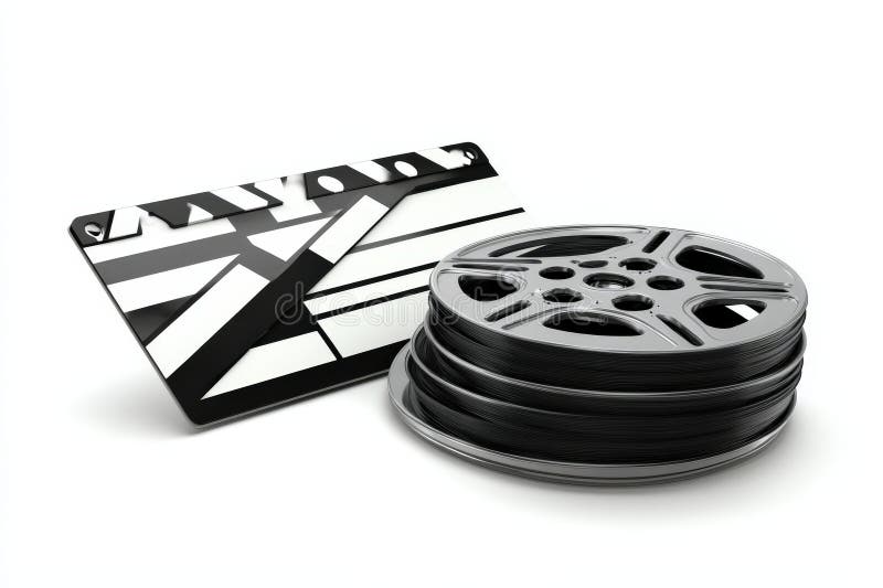 Clapper Board Alongside Stack Film Reels Placed White Surface Stock ...
