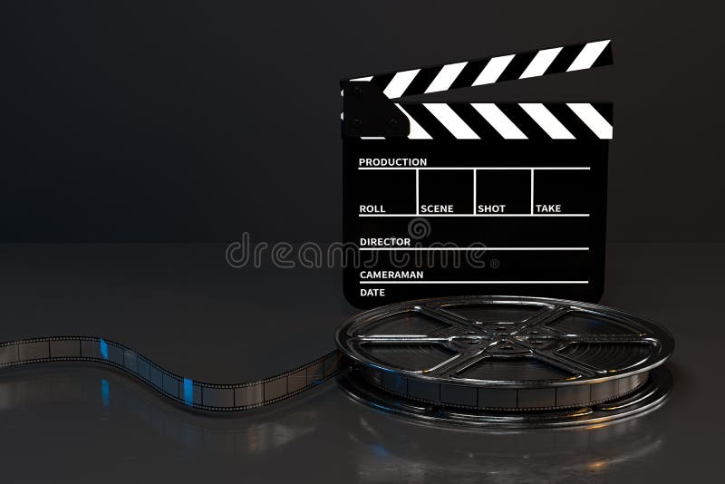 Clapper Board and Film Tape with Dark Background, 3d Rendering Stock ...