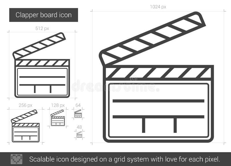 Clapper board line icon. stock vector. Illustration of action - 80693883