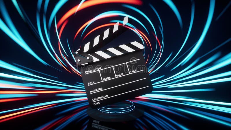Clapper Board with Spin Lines Effect Background, 3d Rendering Stock ...