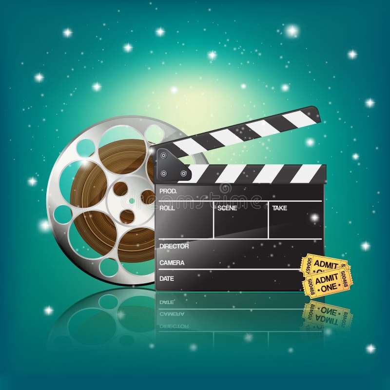 Cinema Clapper and Video Film Tape on Disc Stock Vector - Illustration ...