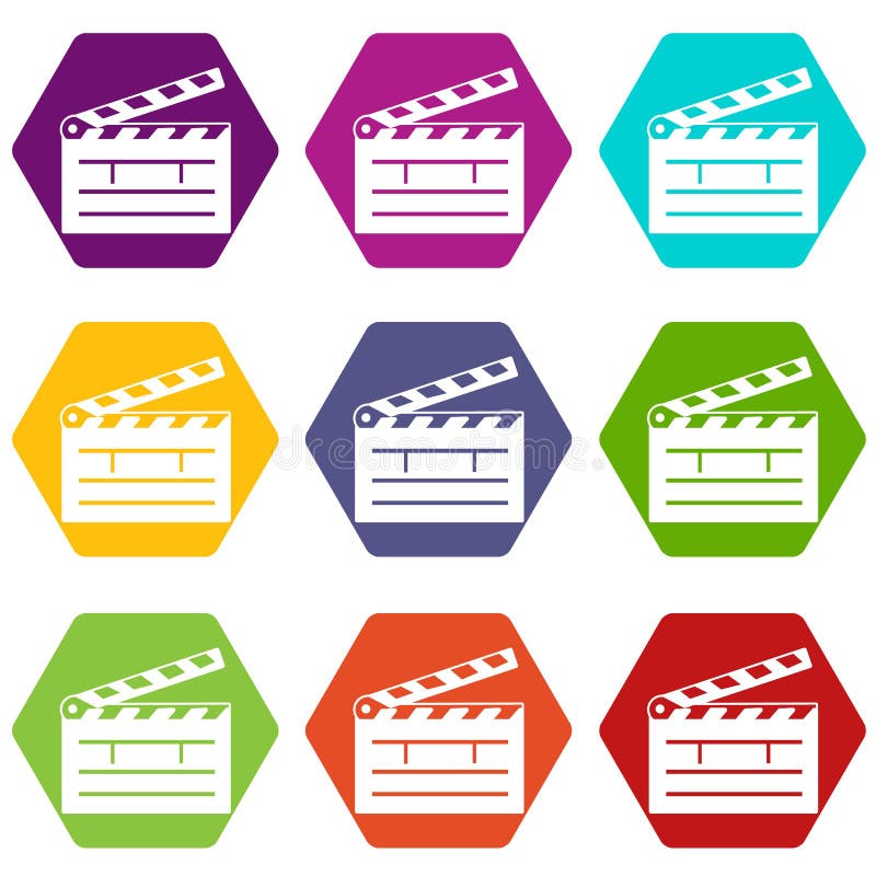Clapper icons set 9 vector stock vector. Illustration of board - 116917616