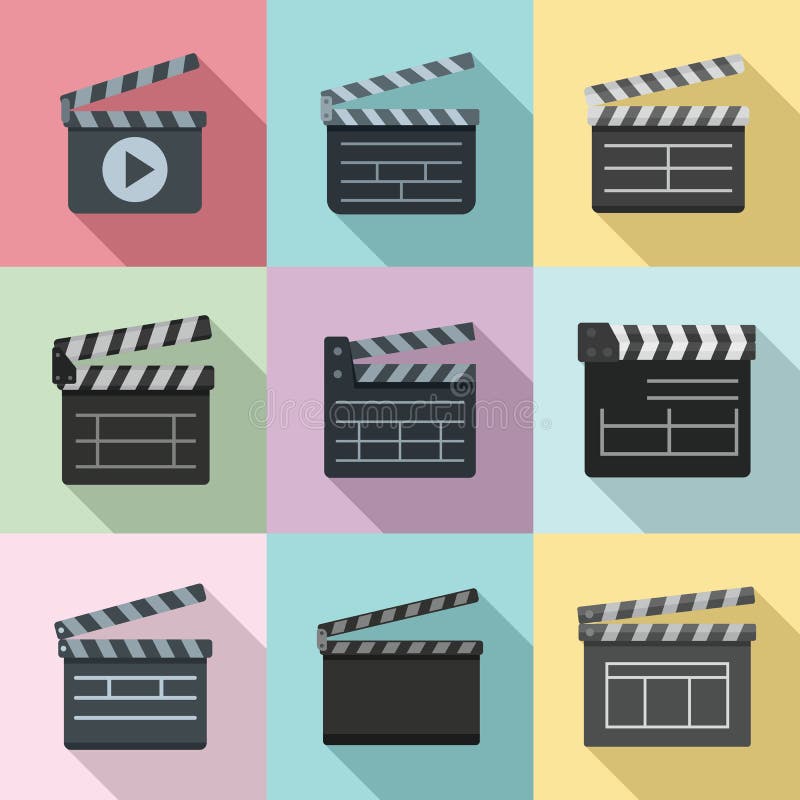 Clapper Icons Set, Flat Style Stock Vector - Illustration of ...