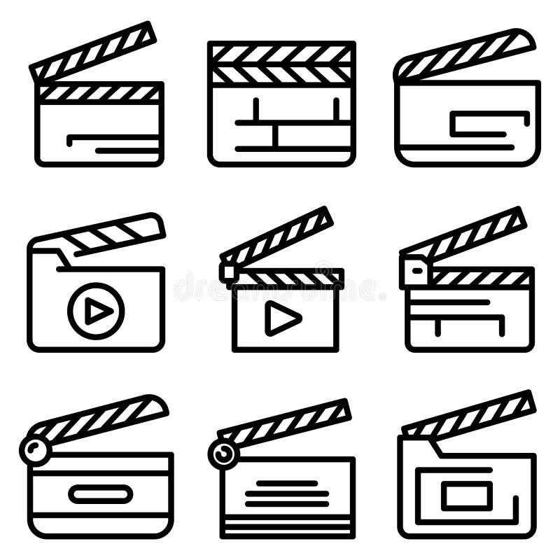Clapper Icons Set, Outline Style Stock Vector - Illustration of movie ...