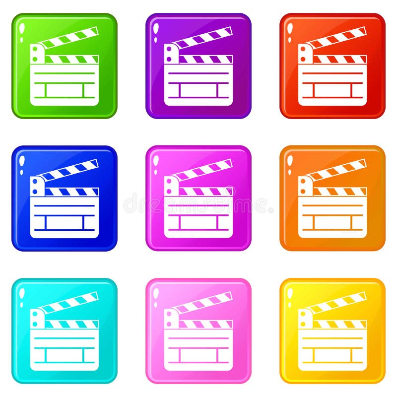 Clapperboard icons 9 set stock vector. Illustration of icon - 96330532
