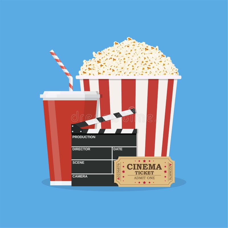 Clapperboard and Popcorn and Ticket Movie Stock Vector - Illustration ...