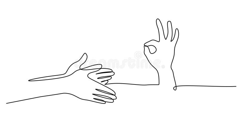 Clapping Hand and Okay Gesture in Continuous Line. Satisfaction and ...