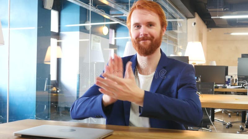 Clapping Man in Office, Applauding Man with Red Hairs Stock Footage ...