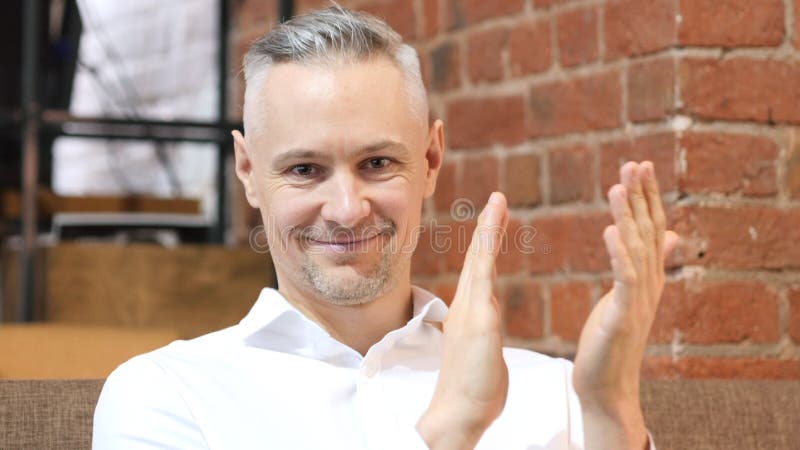 Clapping Middle Age Man at Work, Applauding Stock Photo - Image of ...