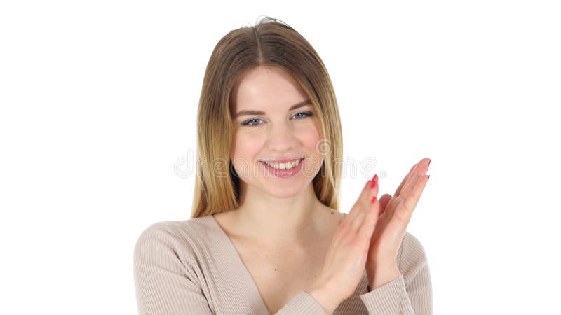 Clapping Woman, White Background Stock Image - Image of freelancer ...