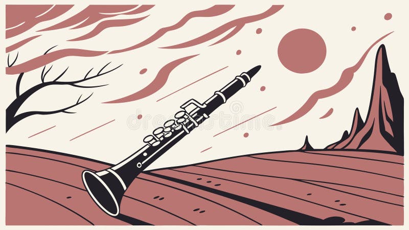 Clarinet in Abstract Desert Mountain Landscape, Vector Design ...