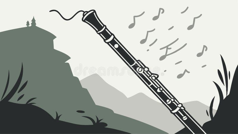 Clarinet on Cliff Edge with Musical Notes Overlooking Sea, Vector ...