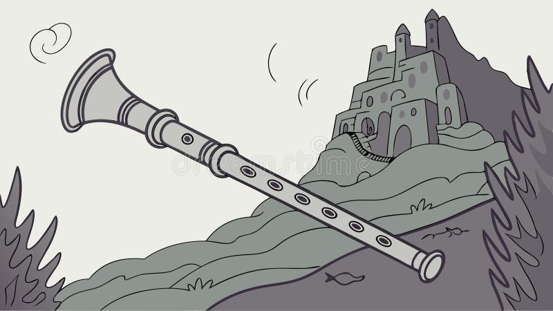 Clarinet in a Forest with a Crumbling Old Tower, Vector Design ...