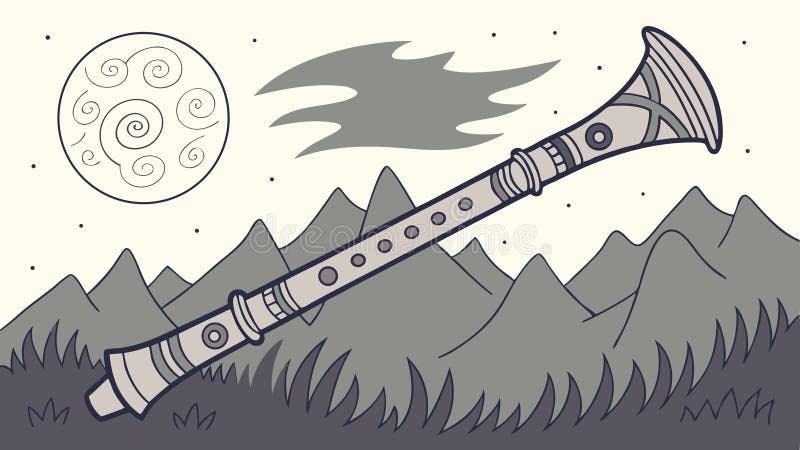 Clarinet with a Moon and Hills in a Stylized Landscape, Vector Design ...