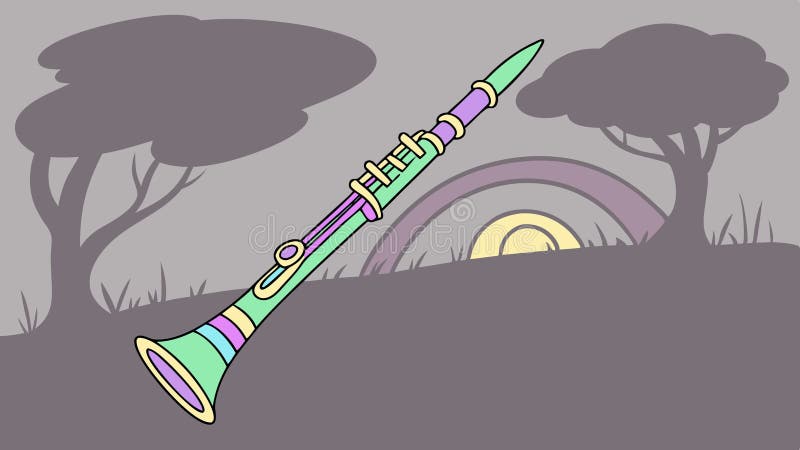 Clarinet in Sunset Landscape with Abstract Elements, Flat Vector ...