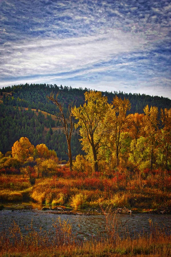 The Clark Fork River Fall Colors Stock Image - Image of flint, long ...