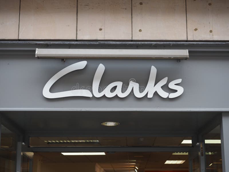 Clarks shopfront sign editorial photo. Image of logo - 291019501
