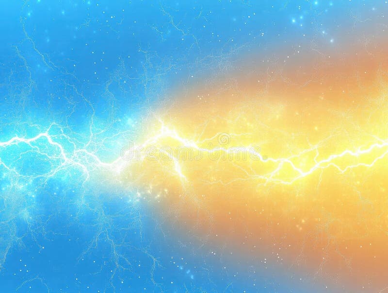 Clash of Elements, Blue and Yellow Lightning in a Starry Sky Stock ...