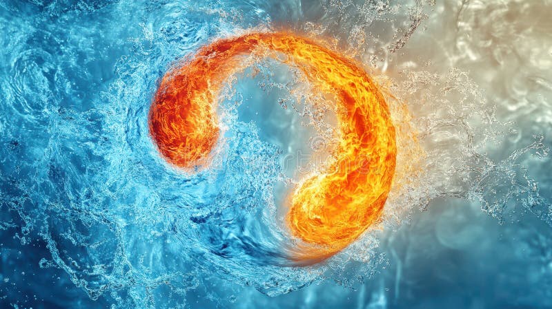 Clash of Elements Dynamic Fire and Water Swirl Creates a Harmonious ...