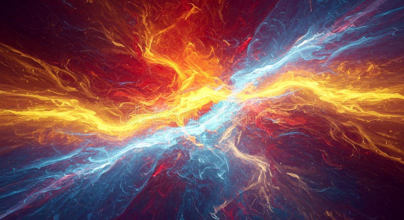 Clash of Elements Fire and Ice Abstract Artwork Depicting a Dramatic ...
