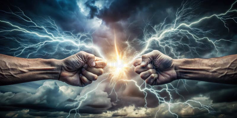 Clash of Fists a Powerful Image of Two Hands Colliding Amidst a ...