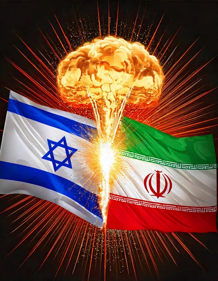 Clash of the Flags of Israel and Iran with the Explosion between. Generative Ai Stock ...