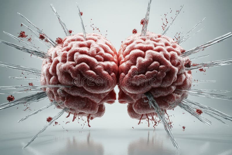 Clash between Human Brains Represented As Opposing Forces Exploding ...