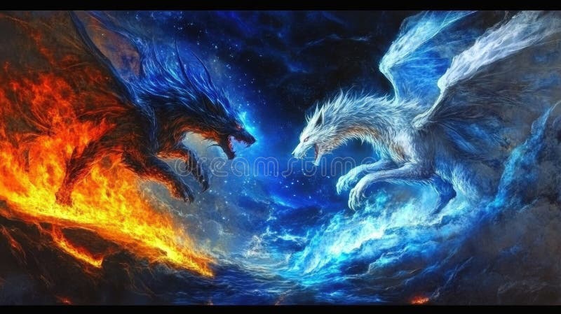 Clash of Ice and Fire: Winged Wolves in a Battle. Fantasy-Themed ...