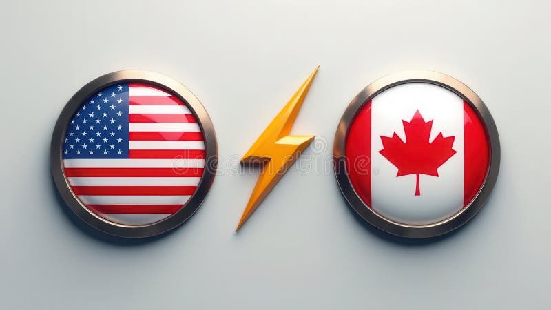 Clash of the Nations: USA and Canada Symbols with Lightning Bolt Stock ...